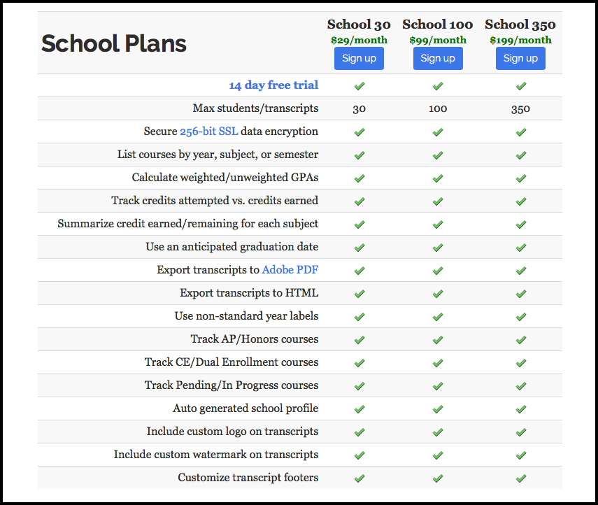 New at Transcript Maker: School plans - Transcript Maker
