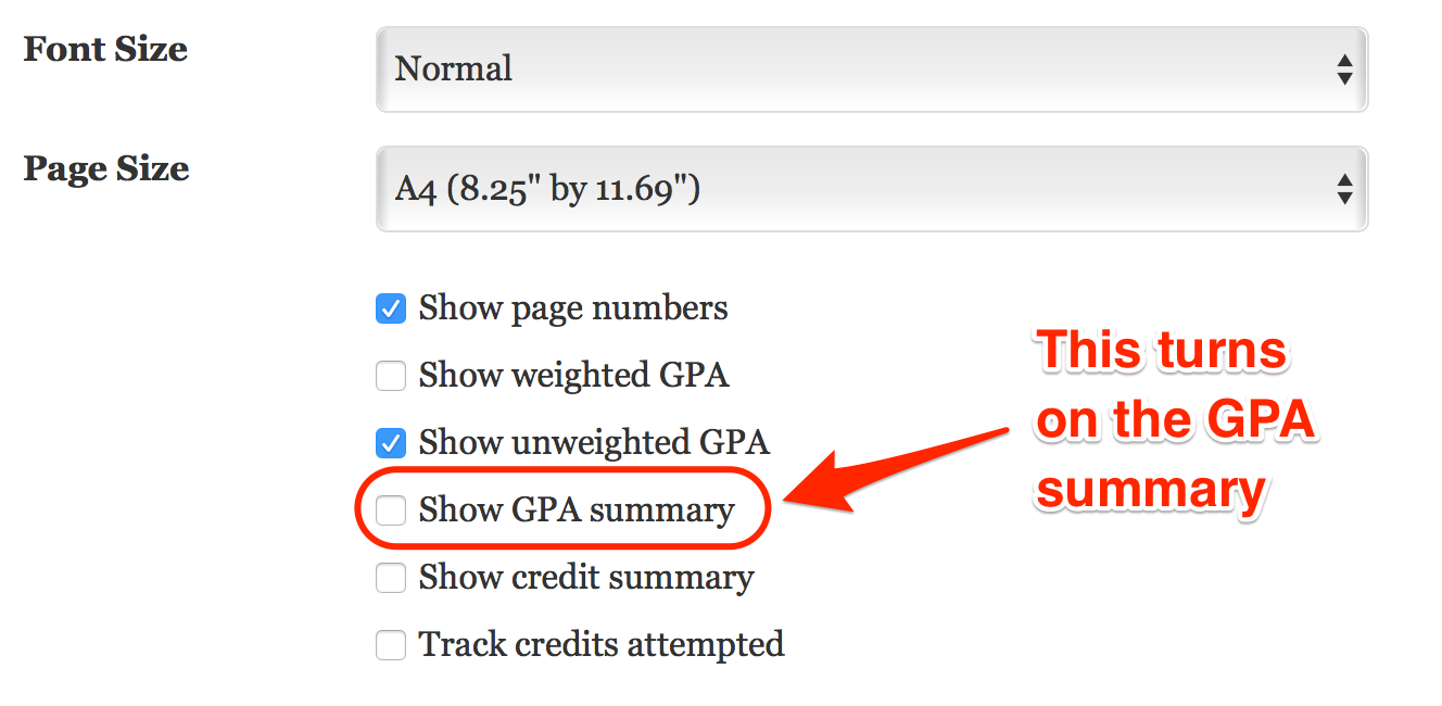 gpa-summary-checkbox - Transcript Maker